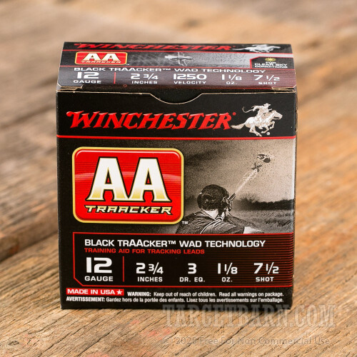 Winchester AA Tracker Black 12 Gauge 2-3/4" 1-1/8 oz #7.5 Shot - (25 ...