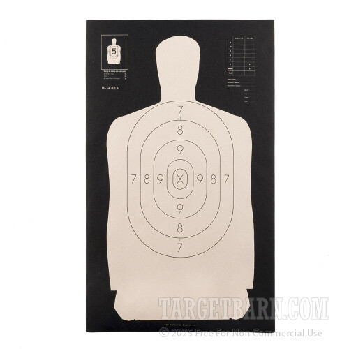 Reverse Colored B-34 Targets for Sale - 25 Yard Police Silhouette